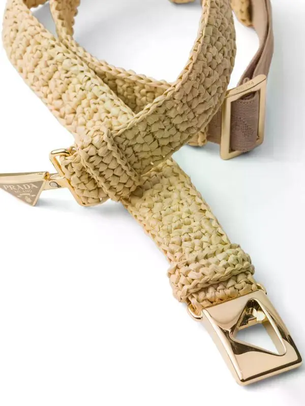 Prada Enamel-logo Raffia Belt