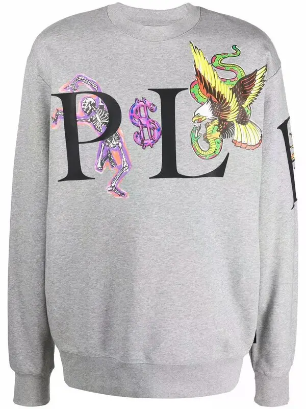Philipp Plein Graphic-print Cotton Sweatshirt - Grey
