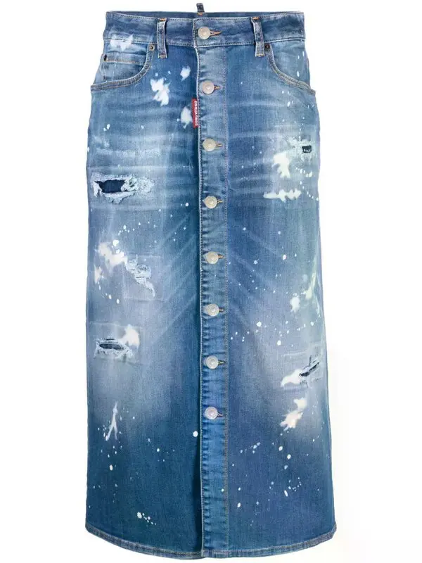 Dsquared2 Distressed-effect Denim Midi Skirt - Blue