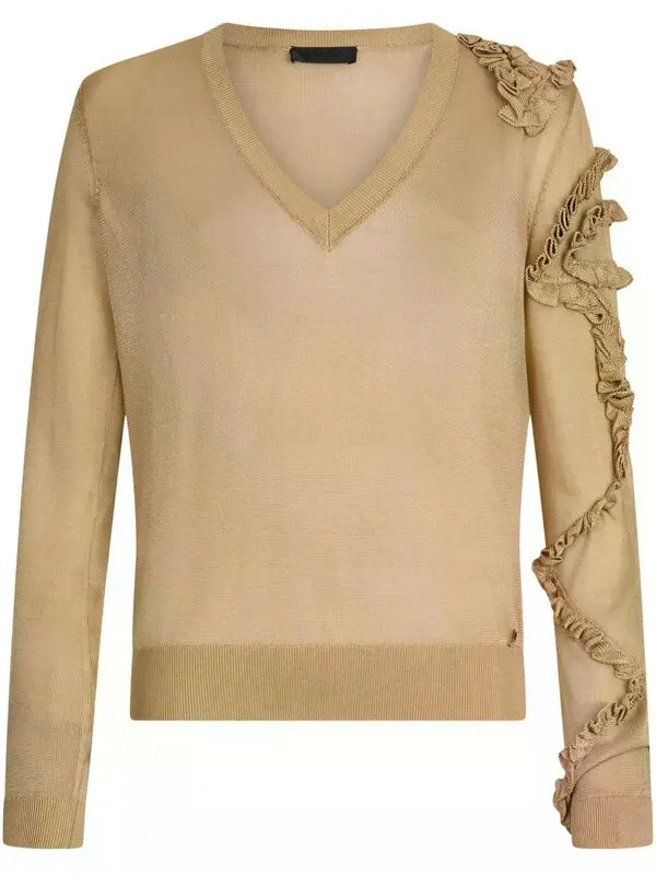 Liu Jo Ruched V-neck Long-sleeve Sweater