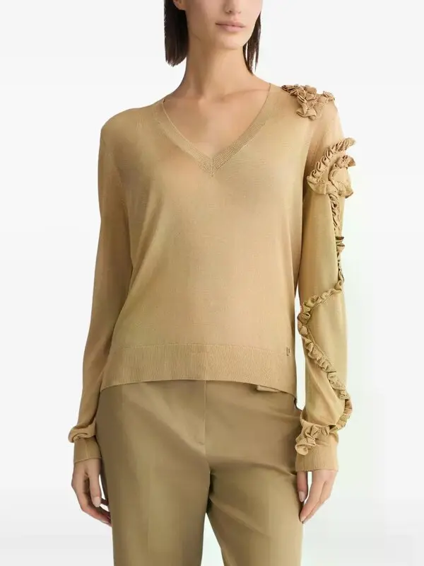 Liu Jo Ruched V-neck Long-sleeve Sweater
