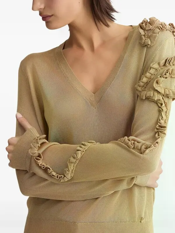 Liu Jo Ruched V-neck Long-sleeve Sweater