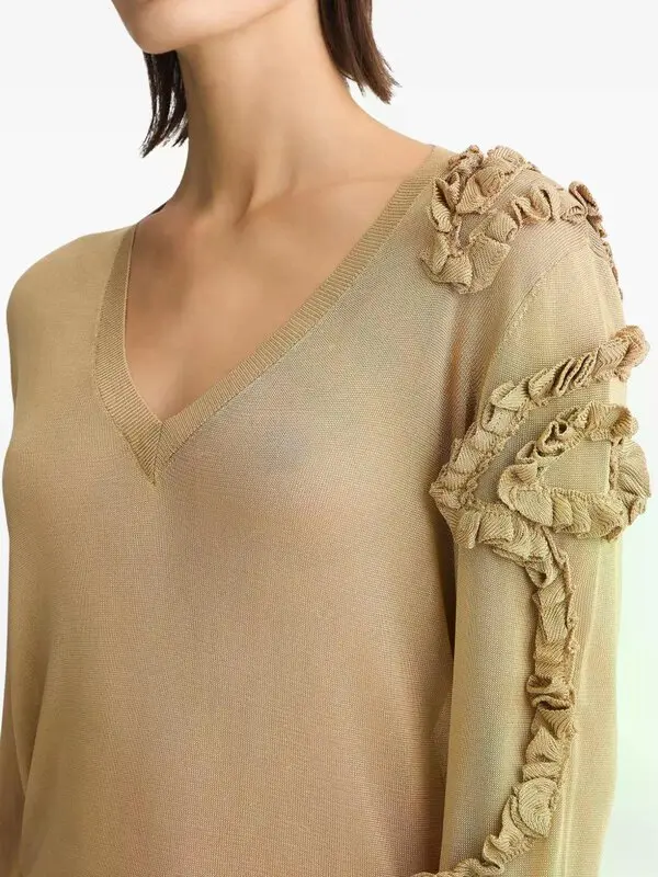 Liu Jo Ruched V-neck Long-sleeve Sweater