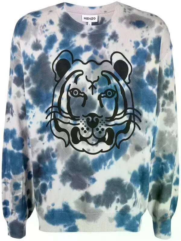 Kenzo Tiger Head-print Crew Neck Sweatshirt - Grey