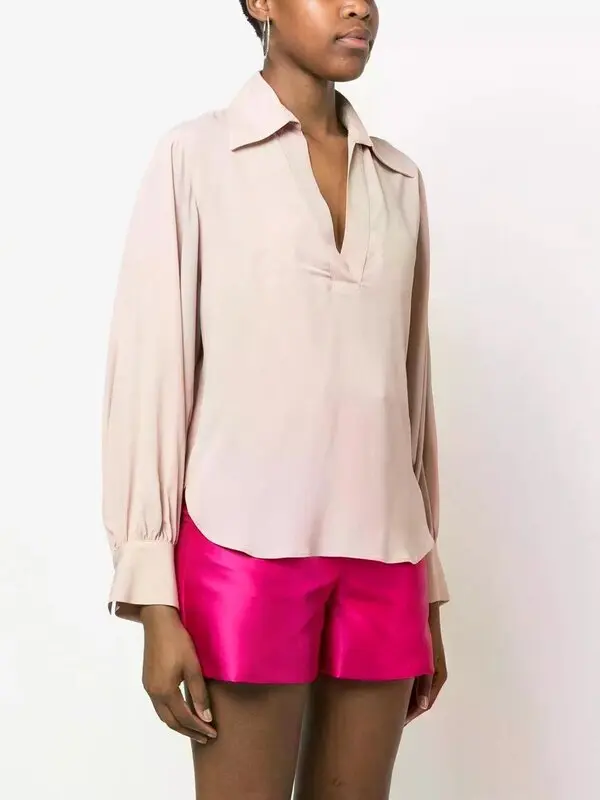 BLANCA VITA Draped V-neck Blouse - Pink