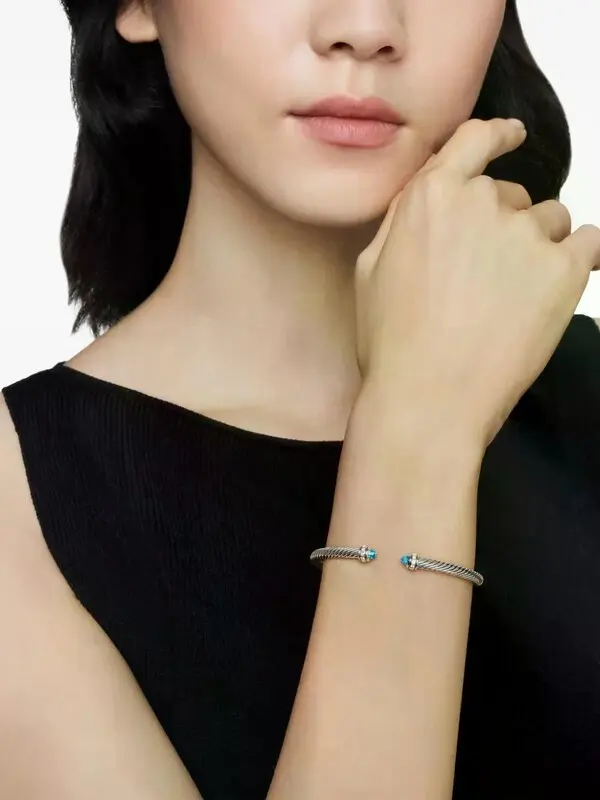 David Yurman Sterling Classic Cable Diamond And Topaz Bracelet
