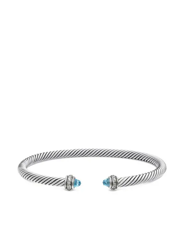 David Yurman Sterling Classic Cable Diamond And Topaz Bracelet