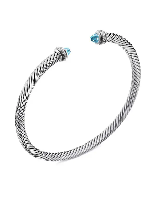 David Yurman Sterling Classic Cable Diamond And Topaz Bracelet