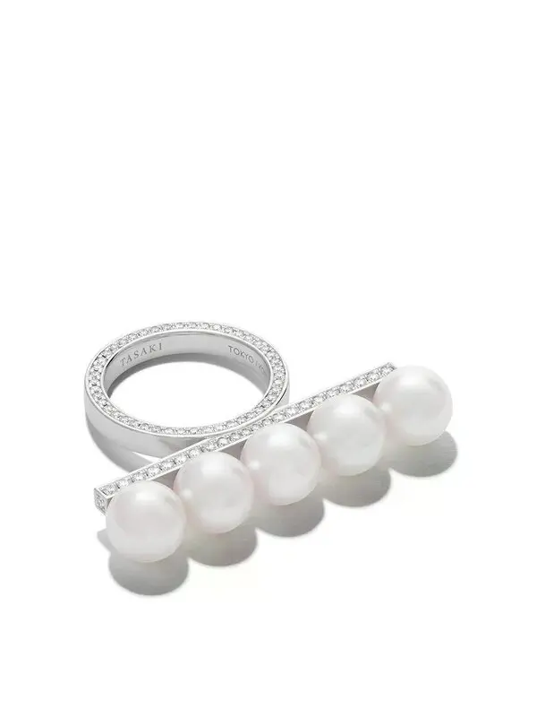 TASAKI 18kt White Gold Diamond Pavé Akoya Pearl Ring - Silver