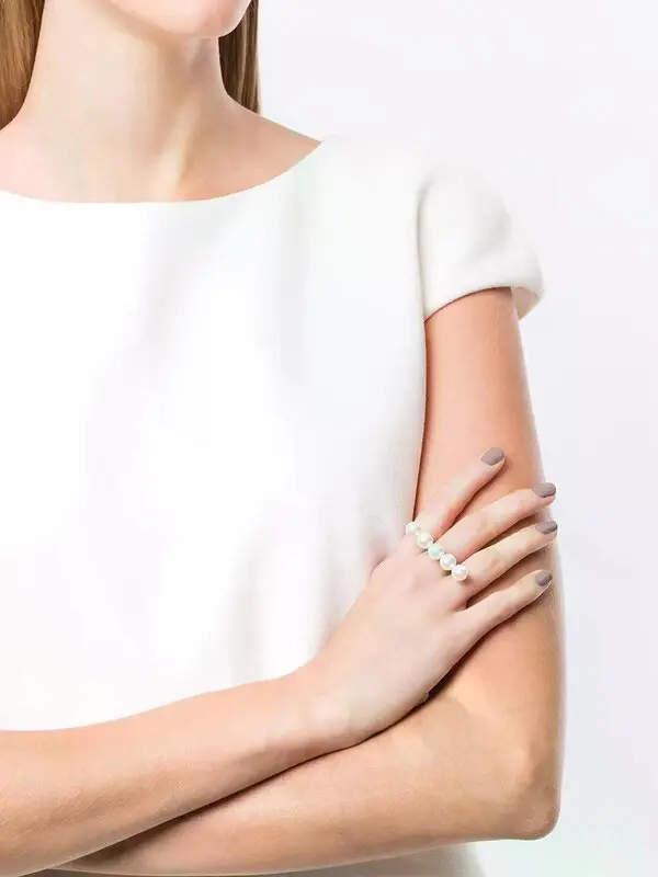 TASAKI 18kt White Gold Diamond Pavé Collection Line Balance Ring With Akoya Pearls