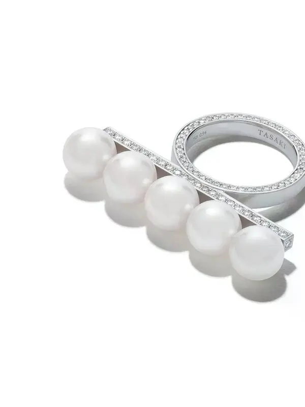 TASAKI 18kt White Gold Diamond Pavé Collection Line Balance Ring With Akoya Pearls