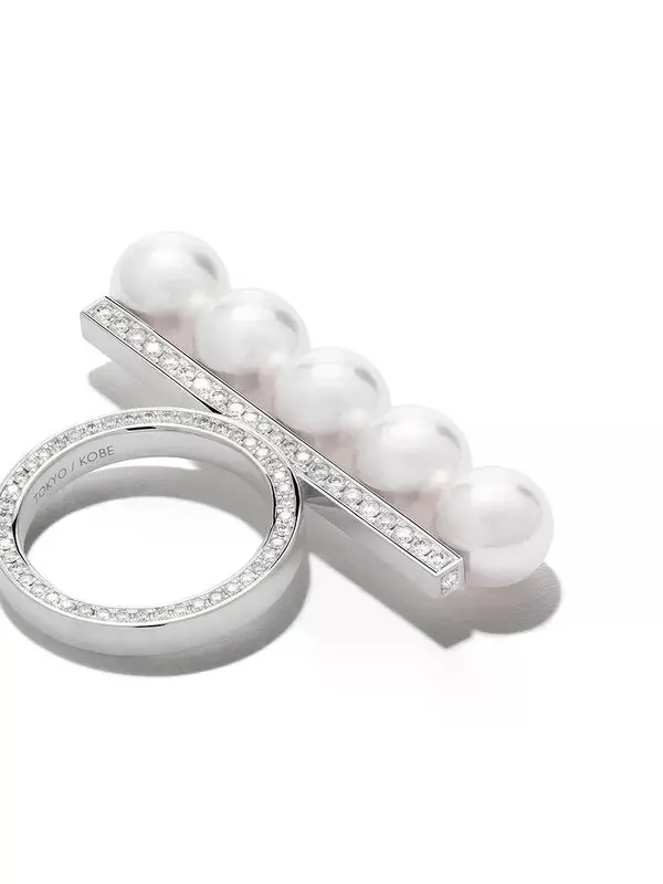 TASAKI 18kt White Gold Diamond Pavé Collection Line Balance Ring With Akoya Pearls