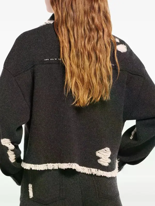 BARRIE Distressed Fringed Denim Jacket - Black