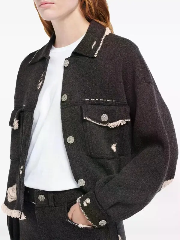 BARRIE Distressed Fringed Denim Jacket - Black