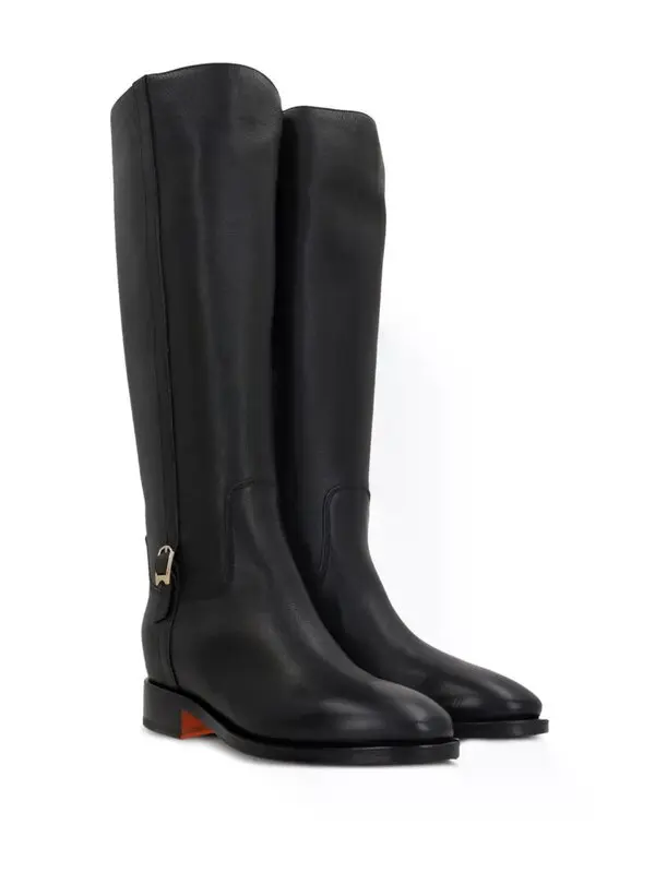 Santoni Knee-high Buckled Leather Boots - Black