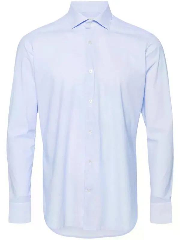 TINTORIA MATTEI 954 Mini-check Spread-collar Shirt - Blue