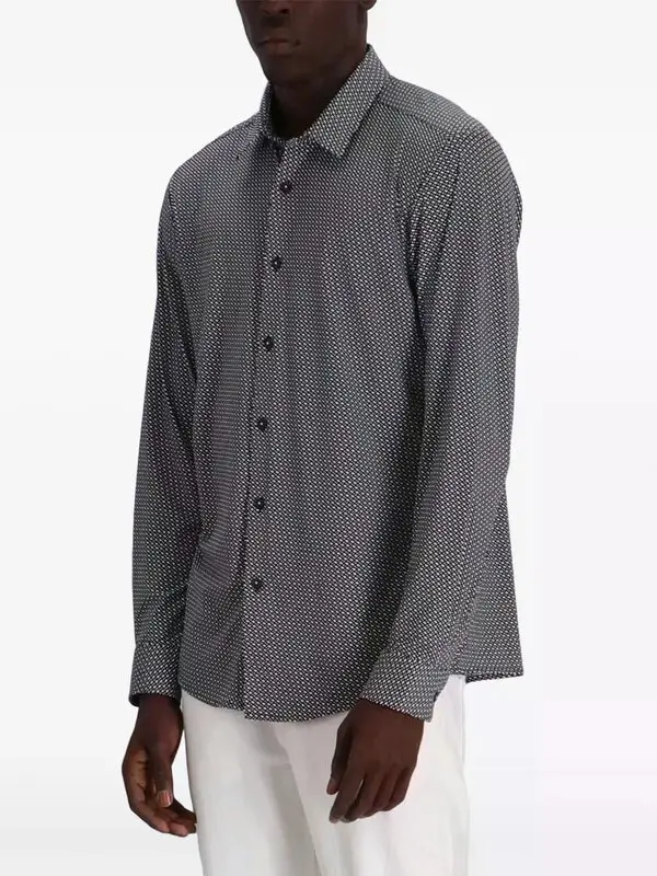 BOSS Geometric-print Long-sleeve Shirt - Black