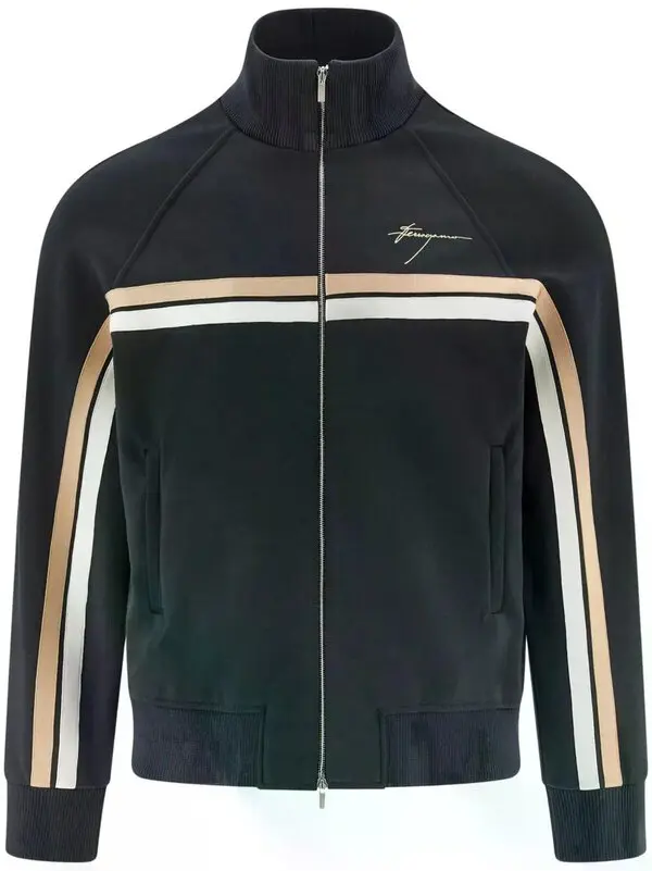 FERRAGAMO Logo-engraved Zip-up Jacket - Black