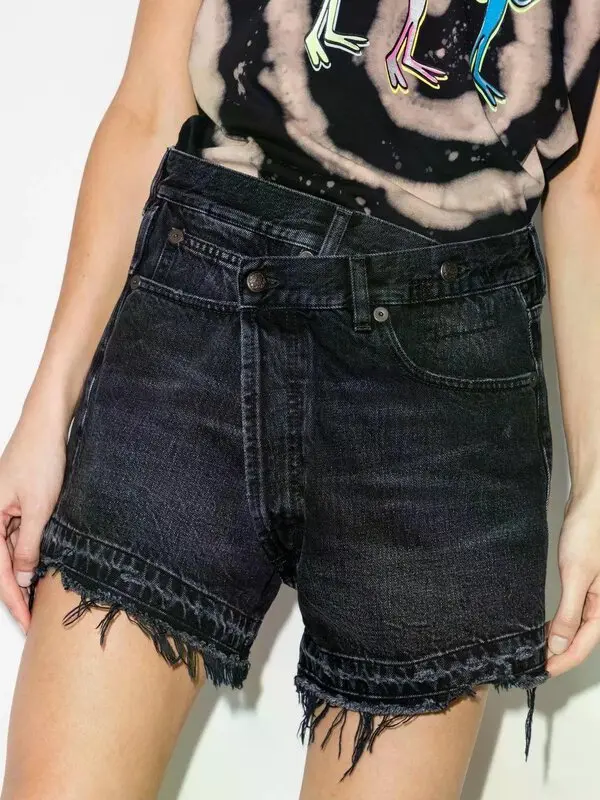 R13 Crossover-waist Raw-hem Denim Shorts