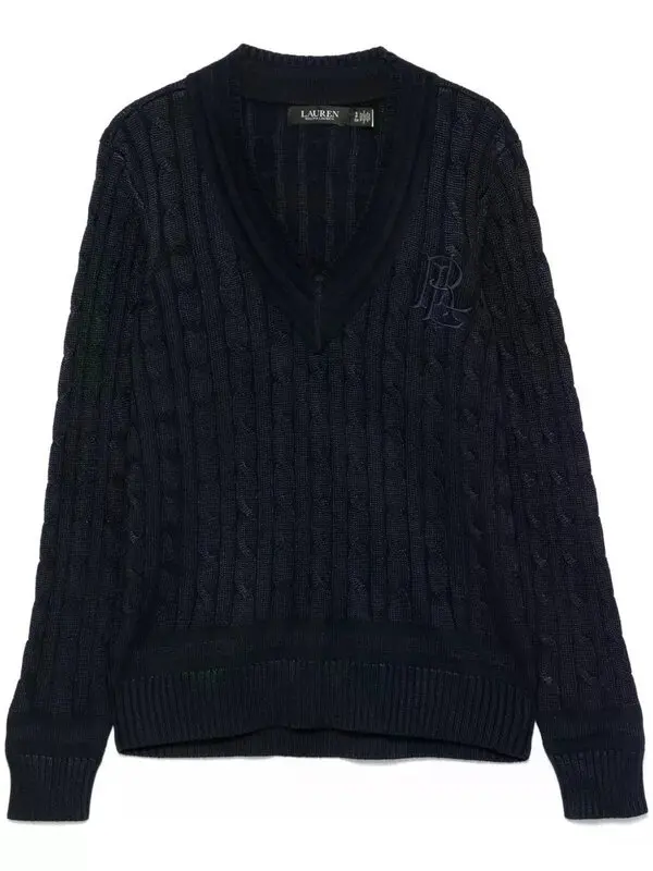 Ralph Lauren Cable-knit Cotton-blend V-neck Sweater