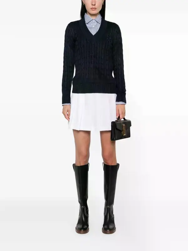 Ralph Lauren Cable-knit Cotton-blend V-neck Sweater