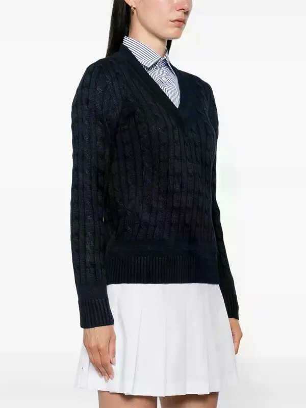 Ralph Lauren Cable-knit Cotton-blend V-neck Sweater