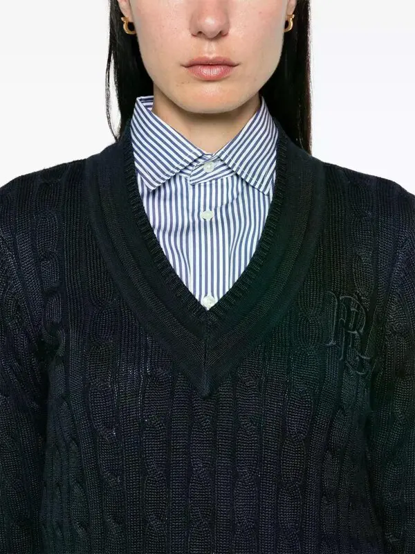 Ralph Lauren Cable-knit Cotton-blend V-neck Sweater