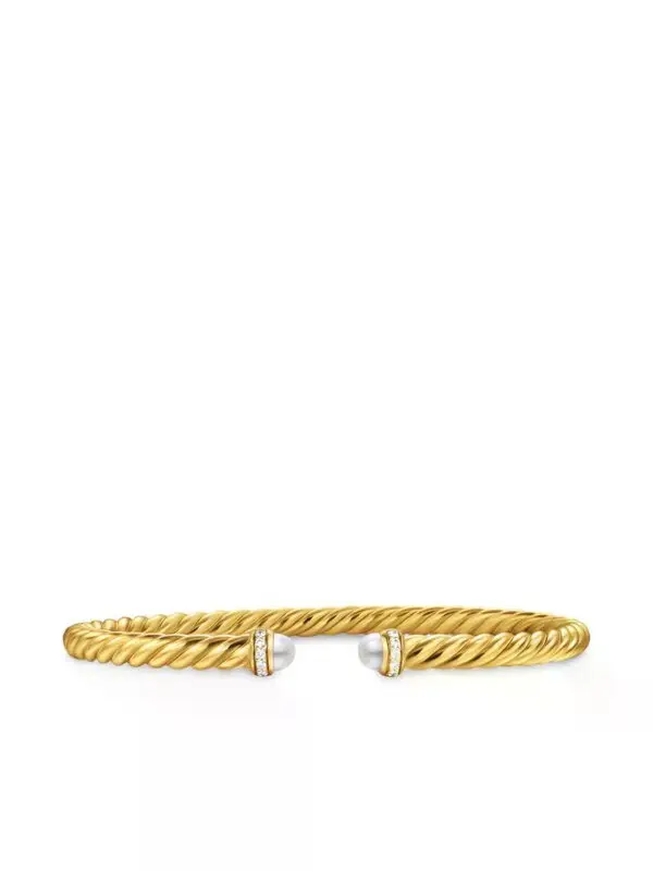 David Yurman 18kt Yellow Cablespira Pearl And Diamond Bracelet - Gold