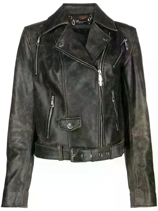 Philipp Plein Leather Biker Jacket - Black