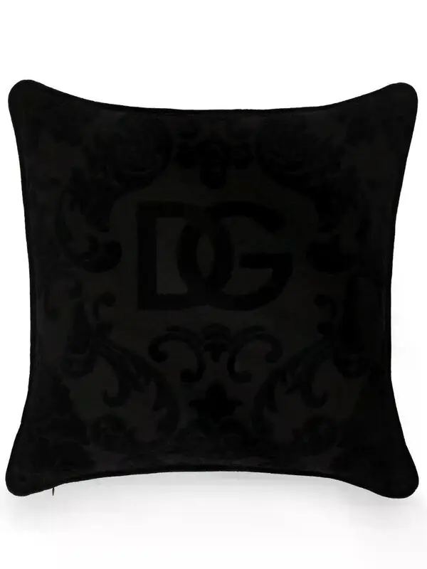 Dolce & Gabbana Small Flocked-logo Cushion - Black