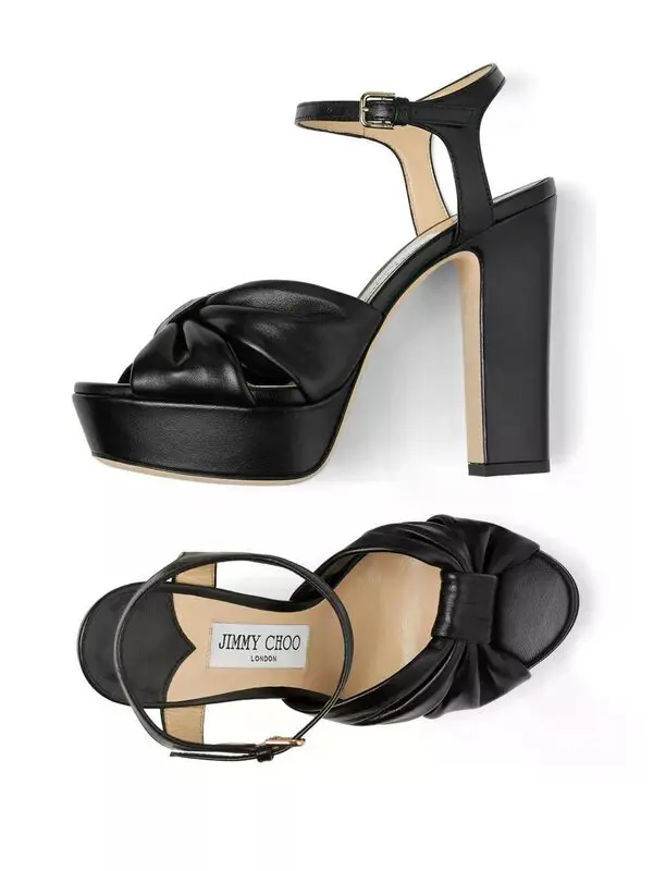 JIMMY CHOO Heloise 120 Leather Platform Sandals - Black