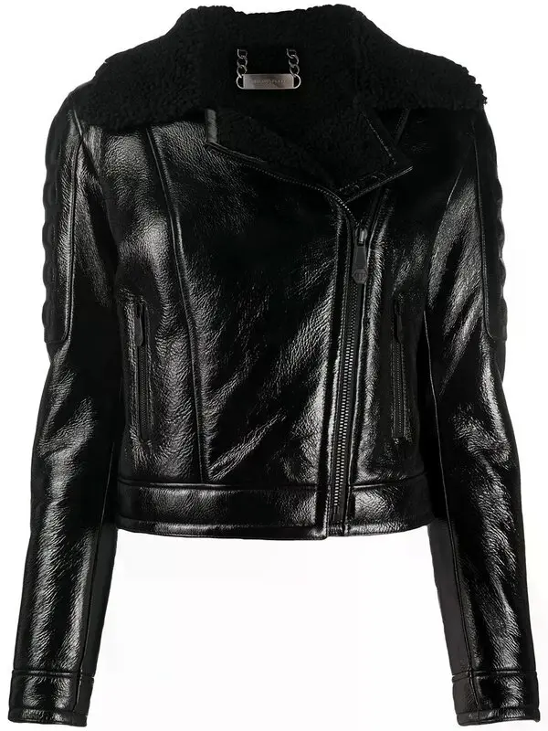 Philipp Plein Shearling-trimmed Moto Jacket - Black
