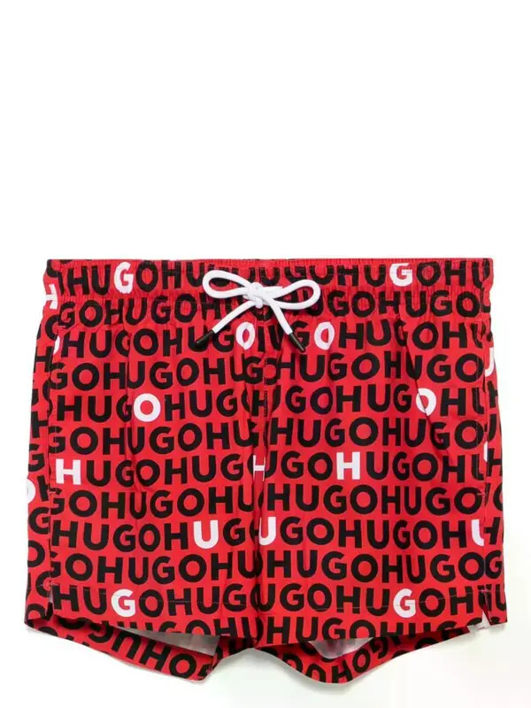 BOSS Logo Print Swim Shorts - Red