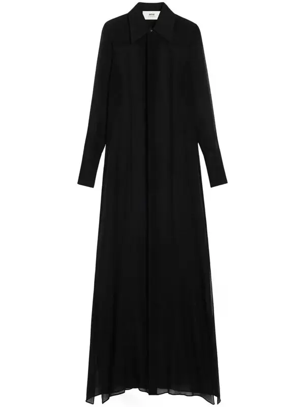 AMI Paris Sheer Silk Maxi Dress - Black