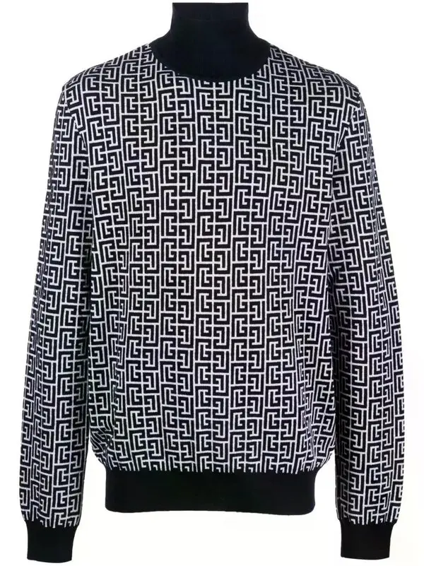 Balmain Monogram-intarsia Roll-neck Jumper