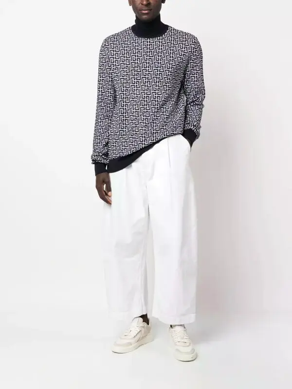 Balmain Monogram-intarsia Roll-neck Jumper