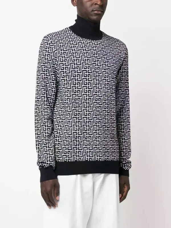 Balmain Monogram-intarsia Roll-neck Jumper