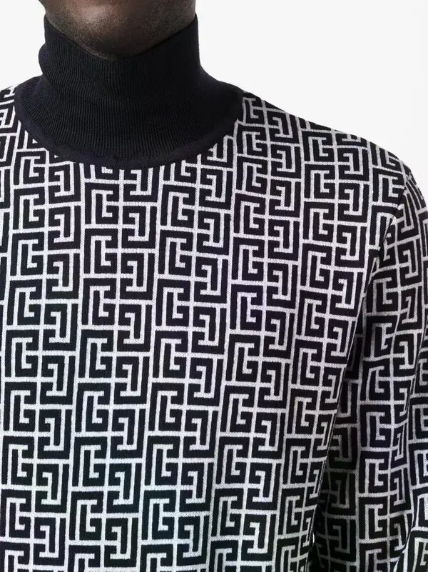 Balmain Monogram-intarsia Roll-neck Jumper
