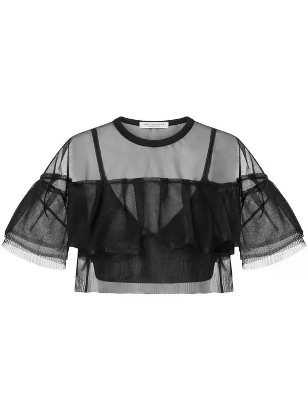 Philosophy Di Lorenzo Serafini Sheer Tulle Cropped Blouse