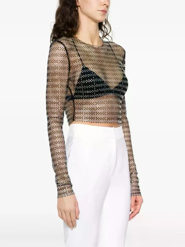 GENNY Rhinestone-embellished Mesh Top