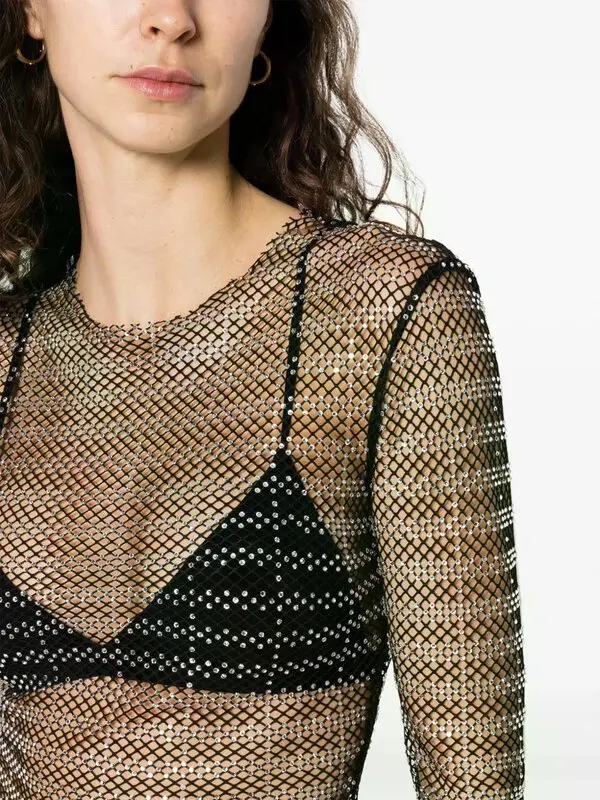 GENNY Rhinestone-embellished Mesh Top