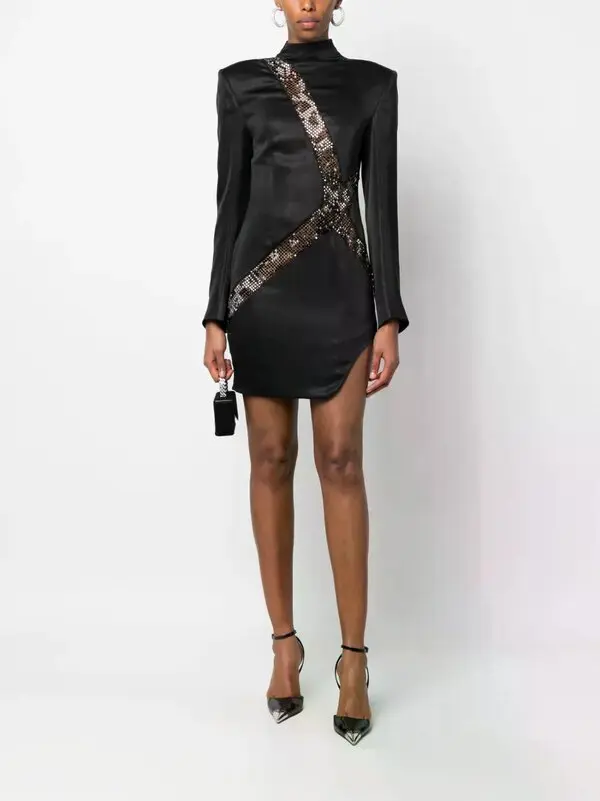 GENNY Asymmetric Rhinestone-embellished Minidress