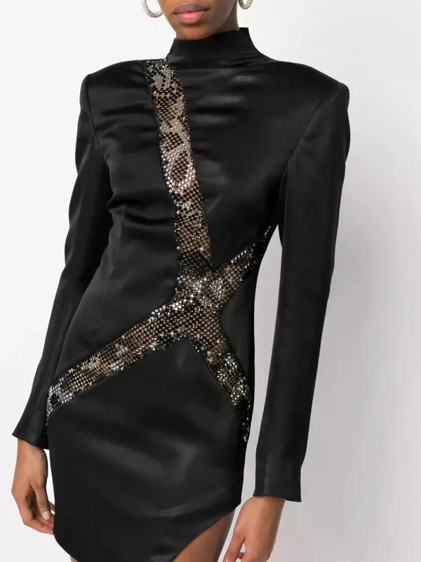 GENNY Asymmetric Rhinestone-embellished Minidress
