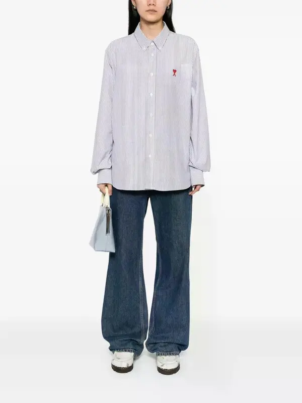 AMI Paris De Coeur Monogram Striped Shirt