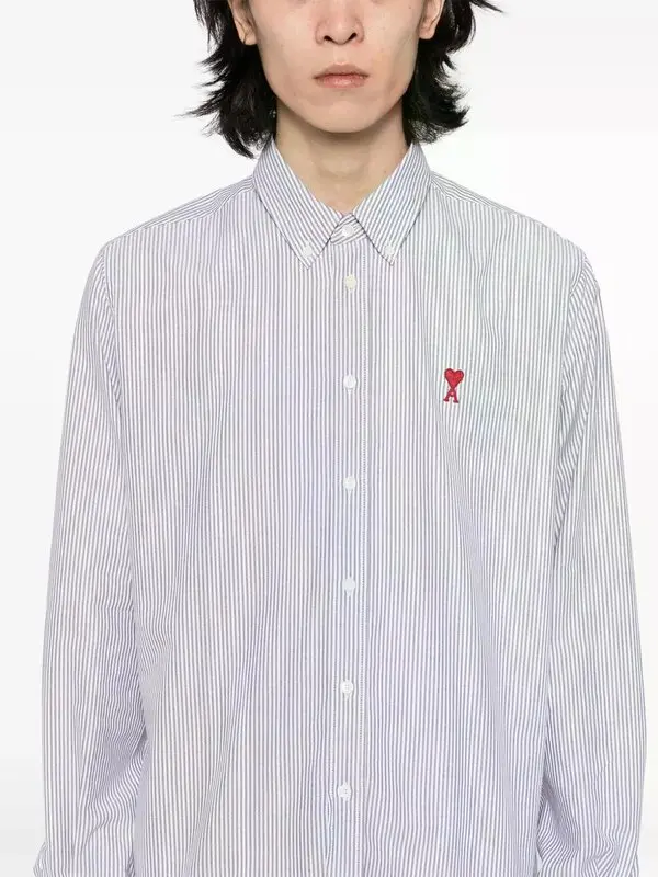 AMI Paris De Coeur Monogram Striped Shirt