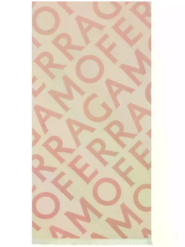 FERRAGAMO Logo Intarsia-knit Fringed Scarf - Neutrals