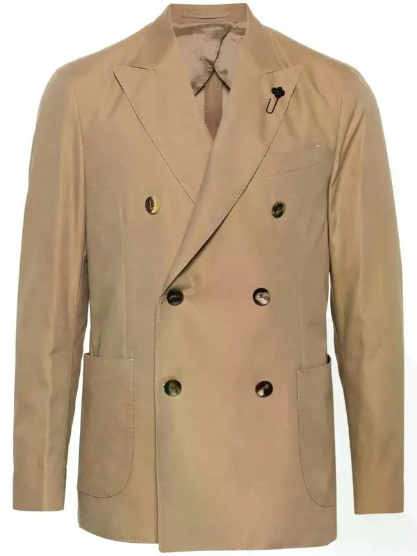 LARDINI Brooch-detail Double-breasted Blazer - Neutrals