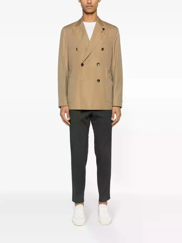 LARDINI Brooch-detail Double-breasted Blazer - Neutrals