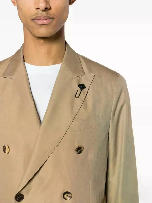 LARDINI Brooch-detail Double-breasted Blazer - Neutrals