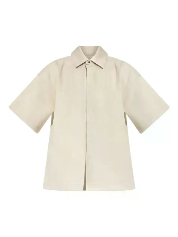 JIL SANDER Short Sleeve Poplin Shirt With Logo Patch - Neutrals
